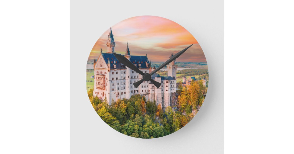 Neuschwanstein castle Bavaria Round Clock | Zazzle