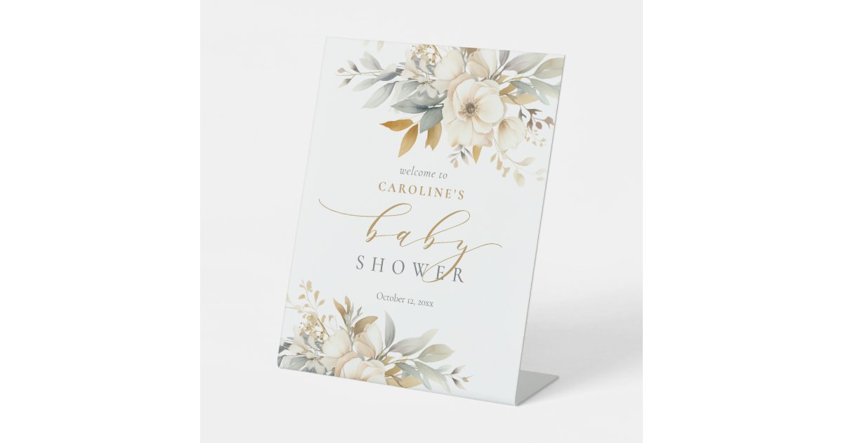 Neutral Baby In Bloom Baby Shower Welcome Pedestal Sign | Zazzle