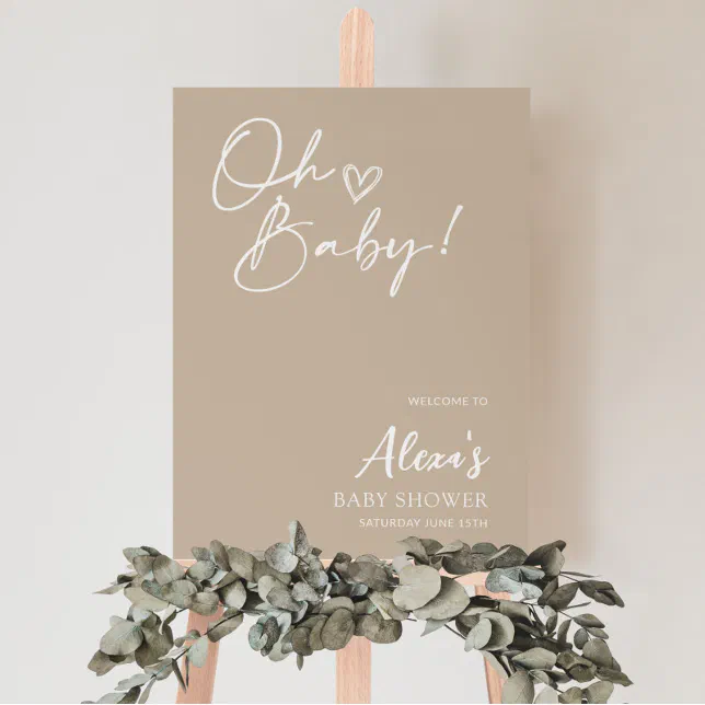 Neutral Baby Shower Welcome Sign Beige Poster | Zazzle