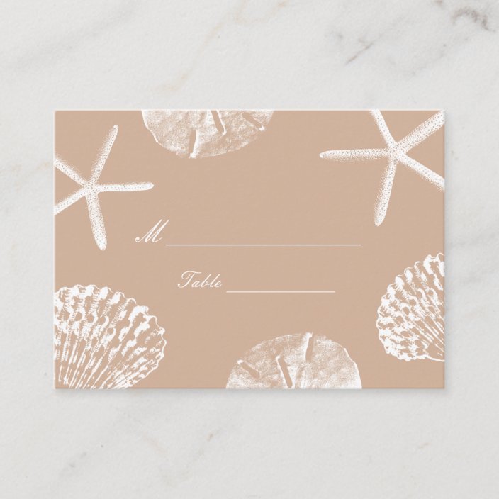 Neutral Beach Theme Seashells Wedding Place Card | Zazzle.com