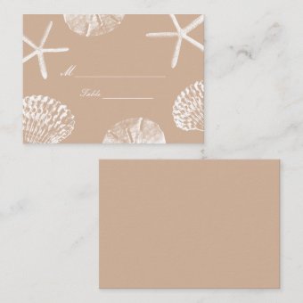 Neutral Beach Theme Seashells Wedding Place Card | Zazzle