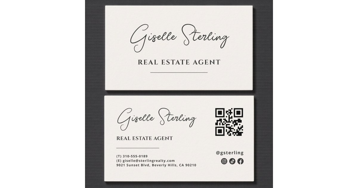Neutral Beige Minimalist Real Estate Agent QR Code Business Card | Zazzle