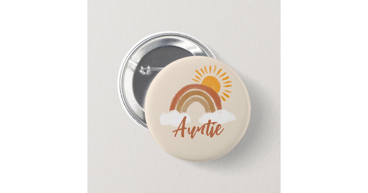 Neutral Bohemian Aunt Baby Shower Title Button | Zazzle