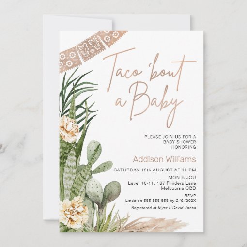 Neutral Boho Fiesta Taco Bout A Baby Baby Shower Invitation | Zazzle