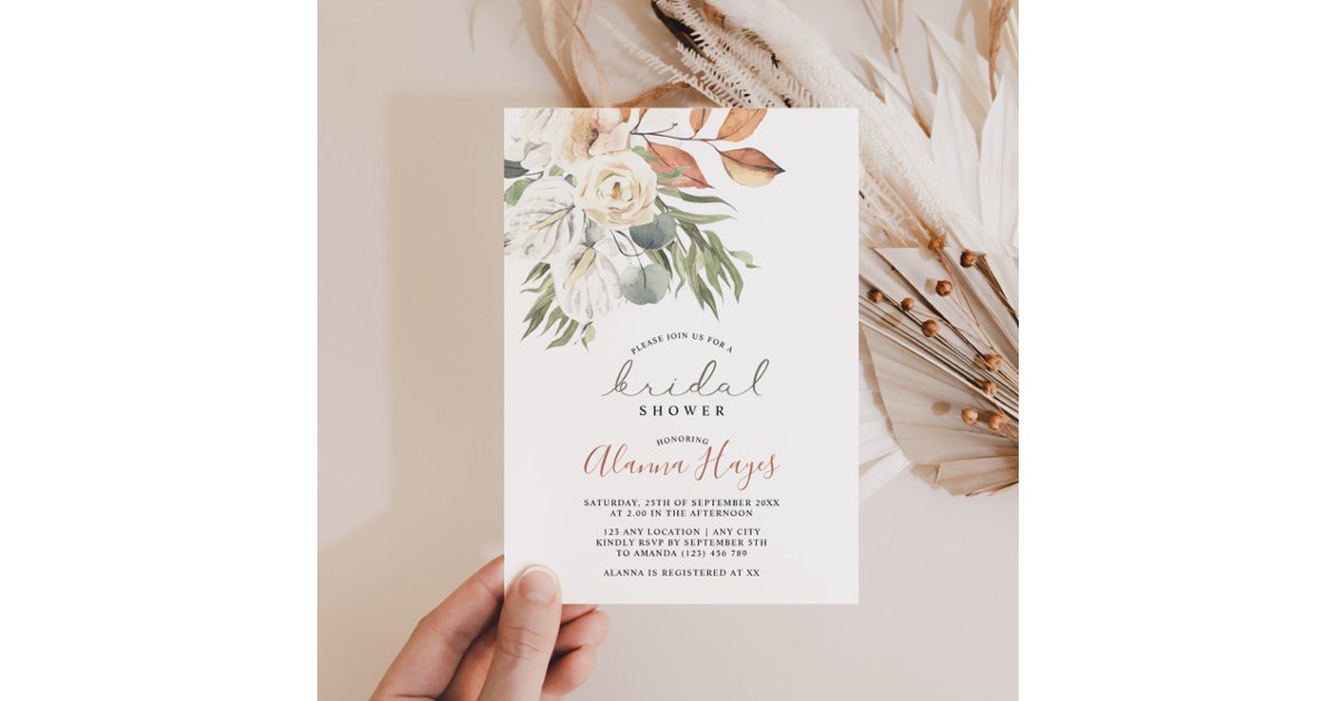 Neutral Boho Floral Bridal Shower Invitation | Zazzle