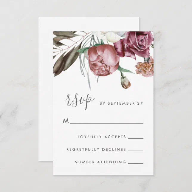 Neutral Boho Floral Modern Script Wedding RSVP Card | Zazzle