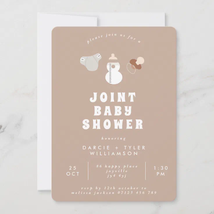 Neutral Boho Joint Baby Shower Invitation | Zazzle