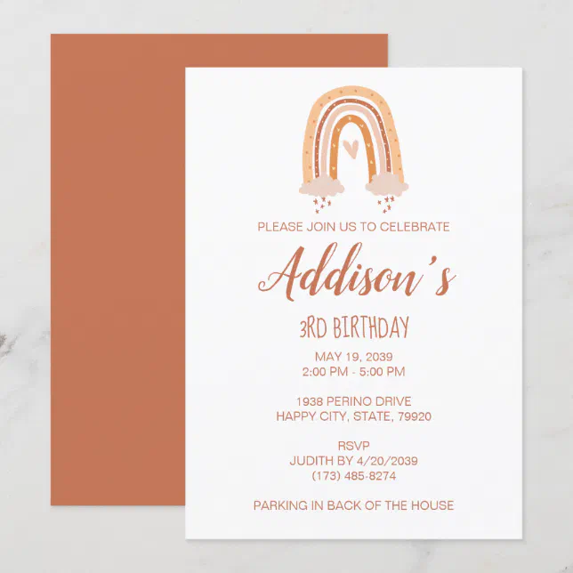 Neutral Boho Rainbow Birthday Invite | Zazzle