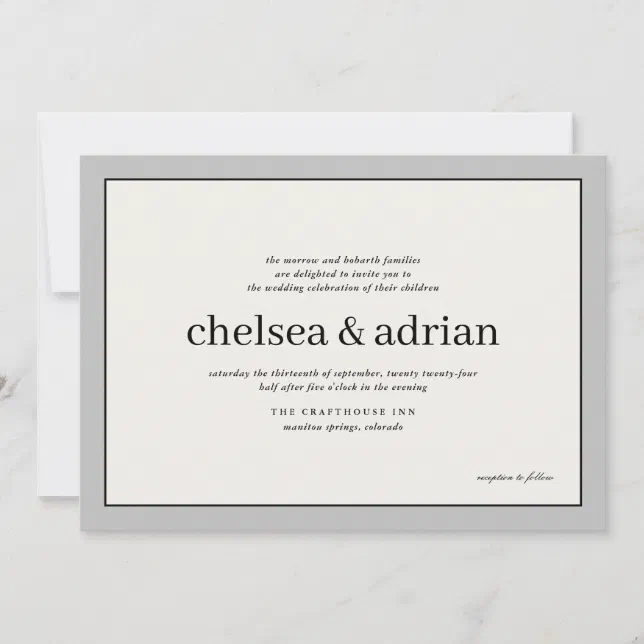 Neutral Border Simple Wedding Invitation | Zazzle