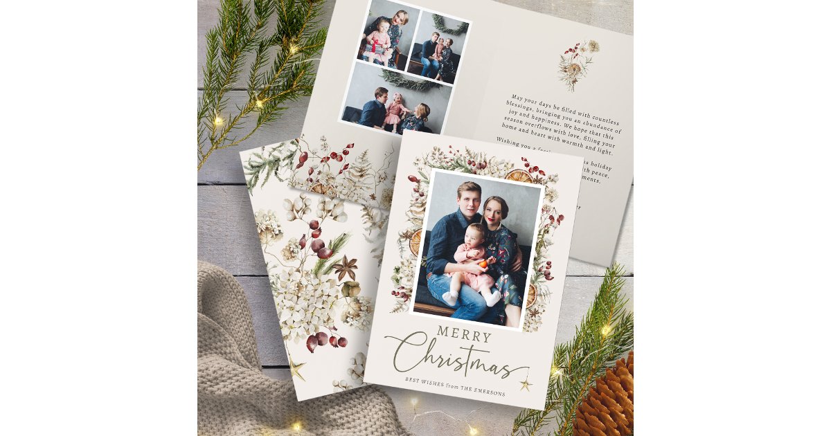 Neutral Botanical Christmas Card | Zazzle