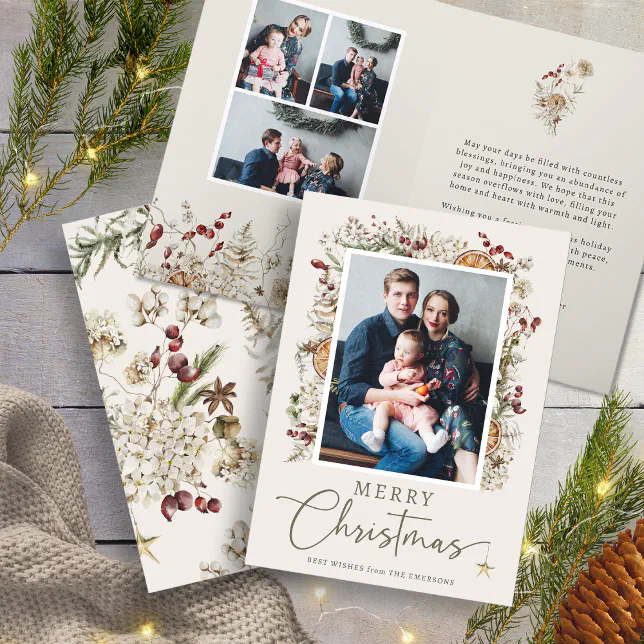 Neutral Botanical Christmas Card | Zazzle
