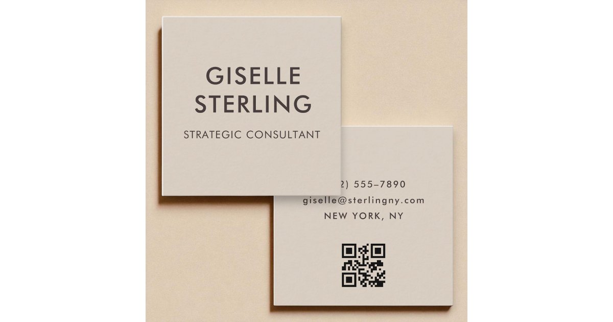 Neutral Brown QR Code Modern Minimal Typography Square Business Card ...