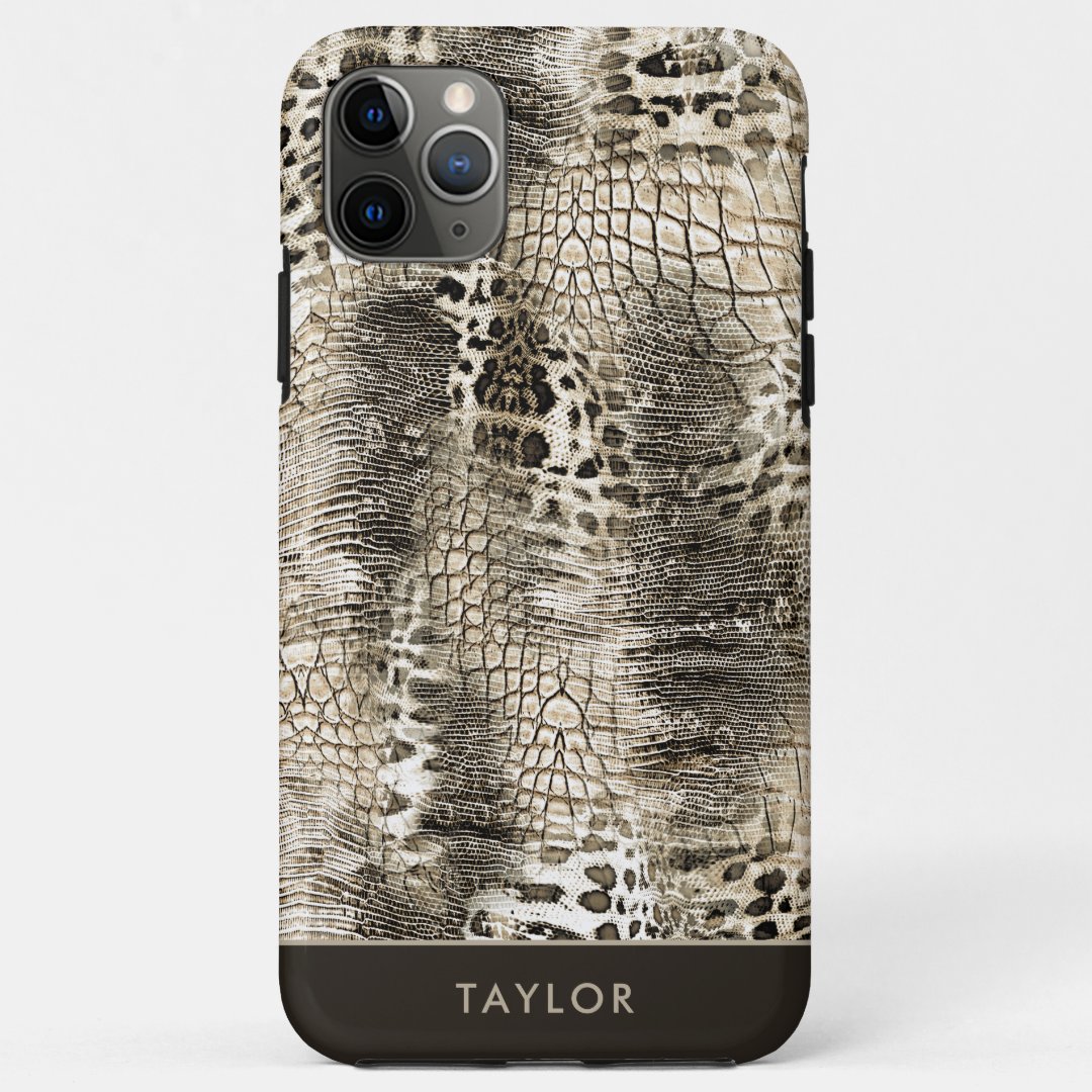 Neutral Brown Snakeskin Pattern with Name Case-Mate iPhone Case | Zazzle