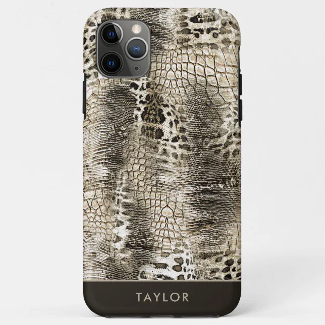 Neutral Brown Snakeskin Pattern with Name Case-Mate iPhone Case | Zazzle