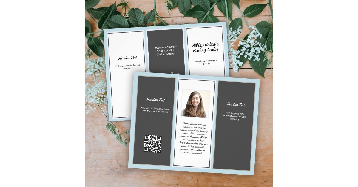 Neutral Business Brochure Logo, QR Code Tri-Fold Flyer | Zazzle