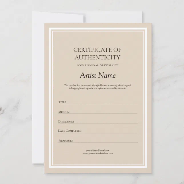 Neutral Certificate of Authenticity for Art Thank You Card | Zazzle