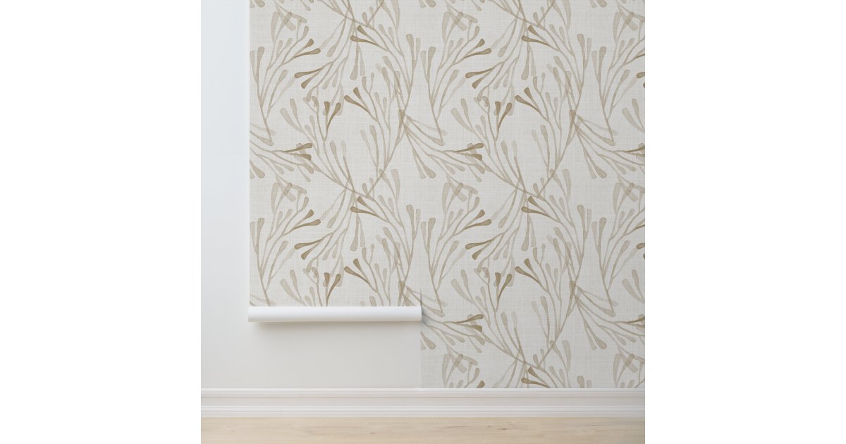 Neutral Coastal Coral and Seaweed Watercolor Wallpaper | Zazzle