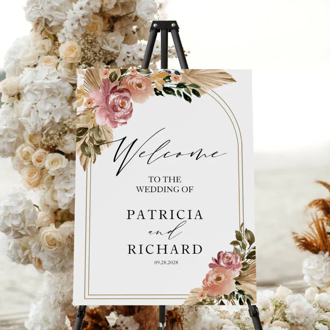 Neutral Colors Boho Floral Wedding Welcome Foam Board | Zazzle