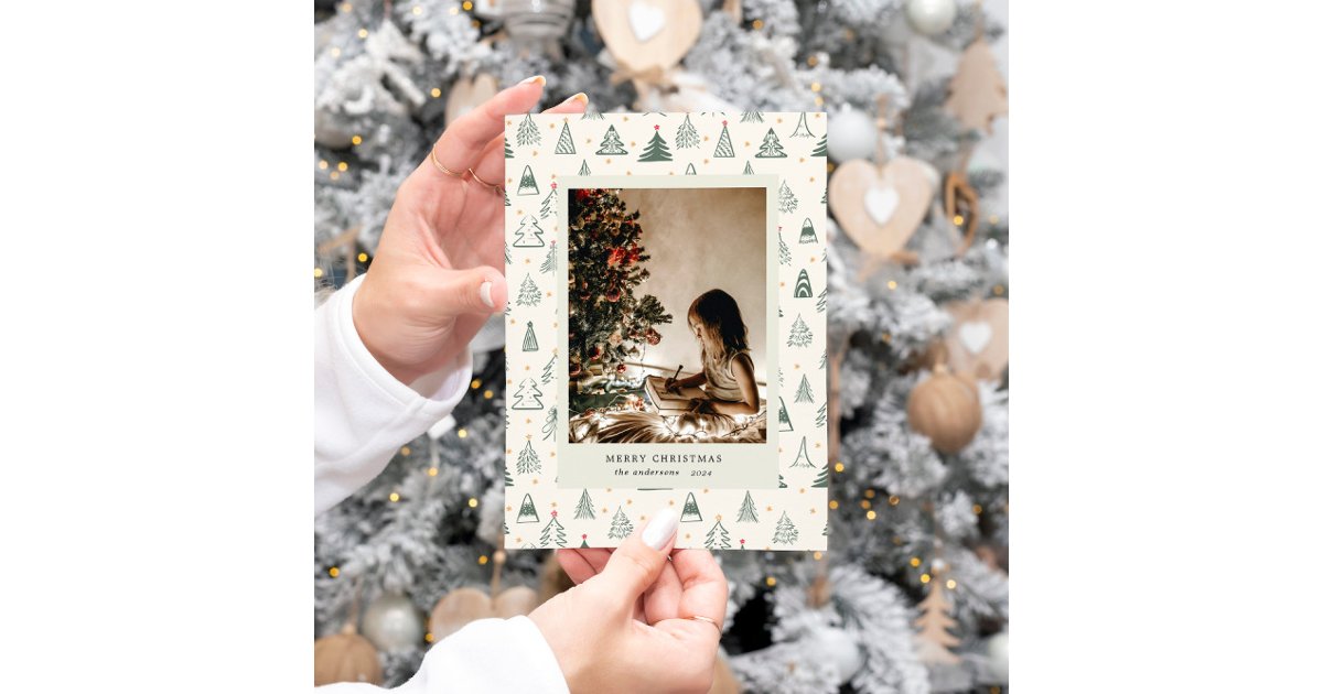 Neutral Colors Trees Minimalist Photo Holiday Card | Zazzle