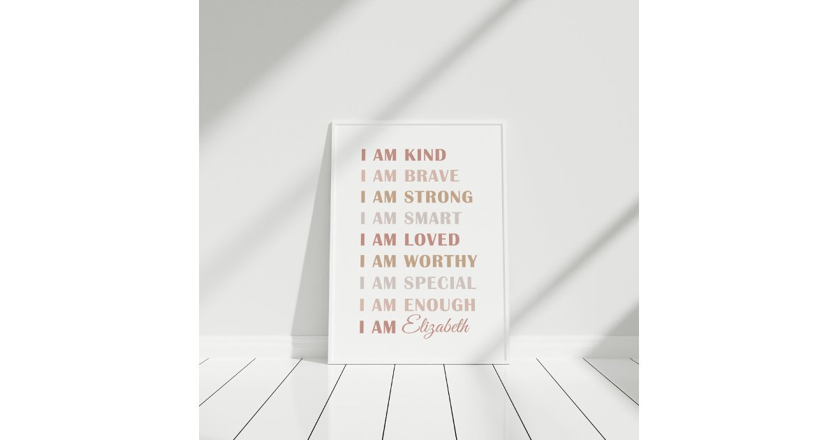Neutral Custom Name Affirmation Poster for Kids | Zazzle