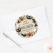 Neutral Cute Spooky Happy Halloween Wreath Classic Round Sticker | Zazzle