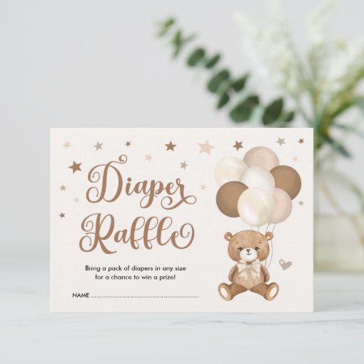 Neutral Earth Tone Brown Teddy Bear Diaper Raffle Enclosure Card | Zazzle