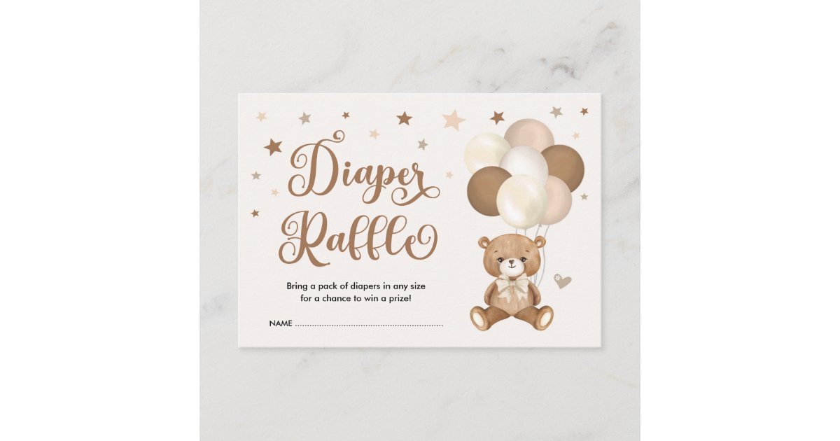 Neutral Earth Tone Brown Teddy Bear Diaper Raffle Enclosure Card | Zazzle