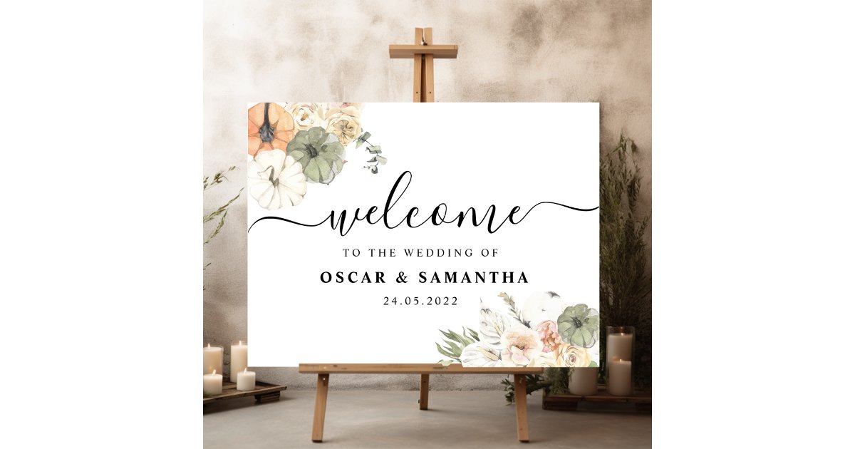 Neutral Fall Wedding Welcome Sign Watercolor | Zazzle