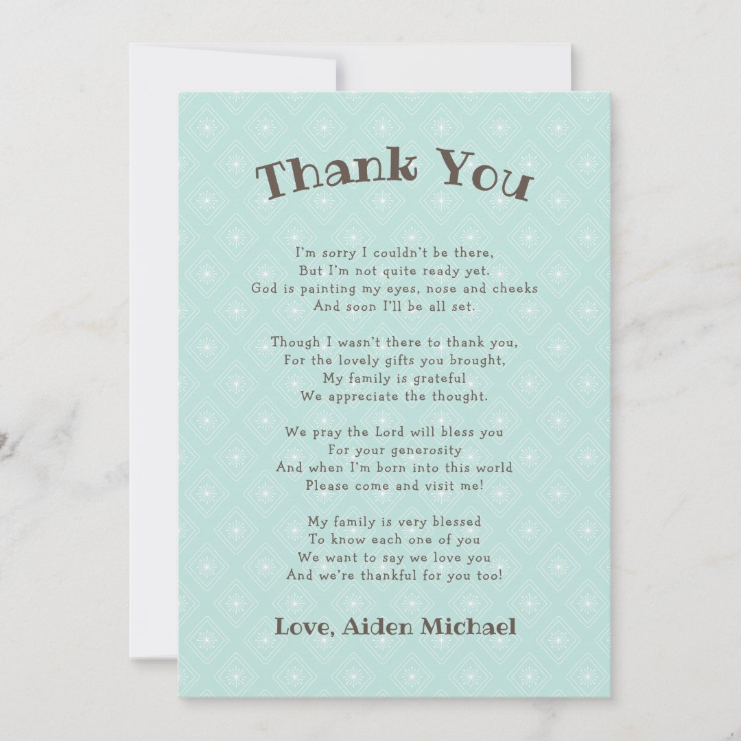 Neutral Gender Baby Shower Poem Thank you note | Zazzle