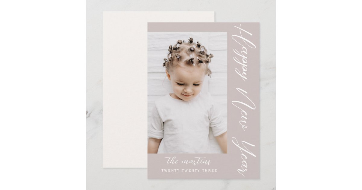 Neutral Happy New Year Photo Holiday Card | Zazzle