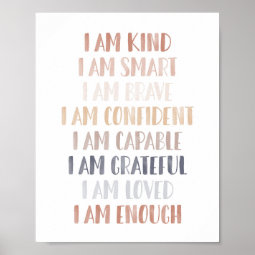 Neutral I am Affirmations for Kids Poster | Zazzle