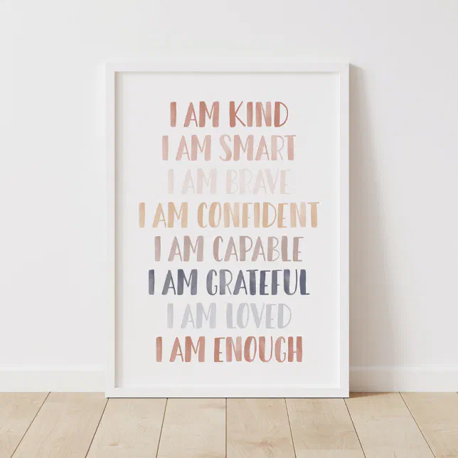 Neutral I am Affirmations for Kids Poster | Zazzle