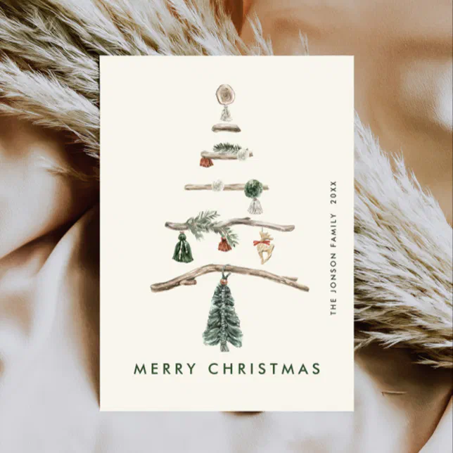 Neutral Minimalist Boho Christmas Composition Holiday Card | Zazzle