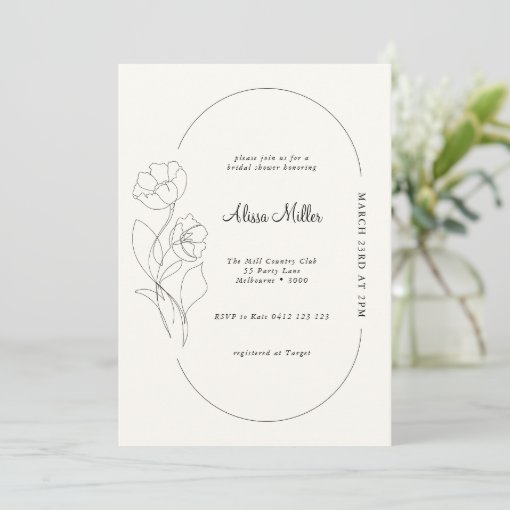 Neutral Minimalist Line Flower Bridal Shower Invi Invitation | Zazzle