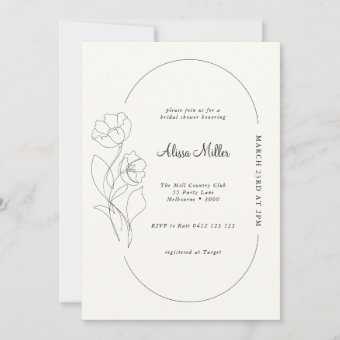 Neutral Minimalist Line Flower Bridal Shower Invi Invitation | Zazzle
