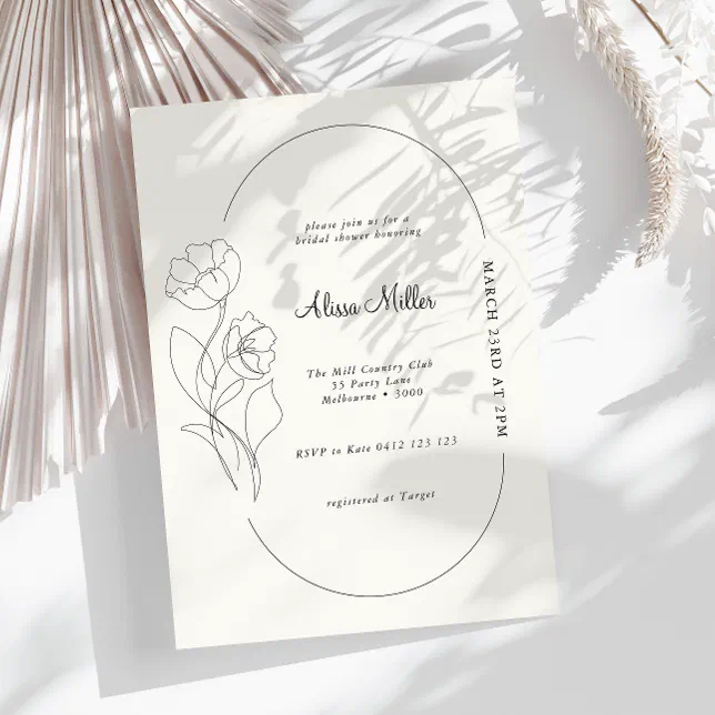 Neutral Minimalist Line Flower Bridal Shower Invi Invitation | Zazzle