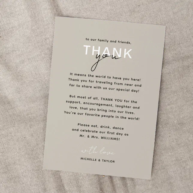 Neutral Minimalist Wedding Thank You Card | Zazzle