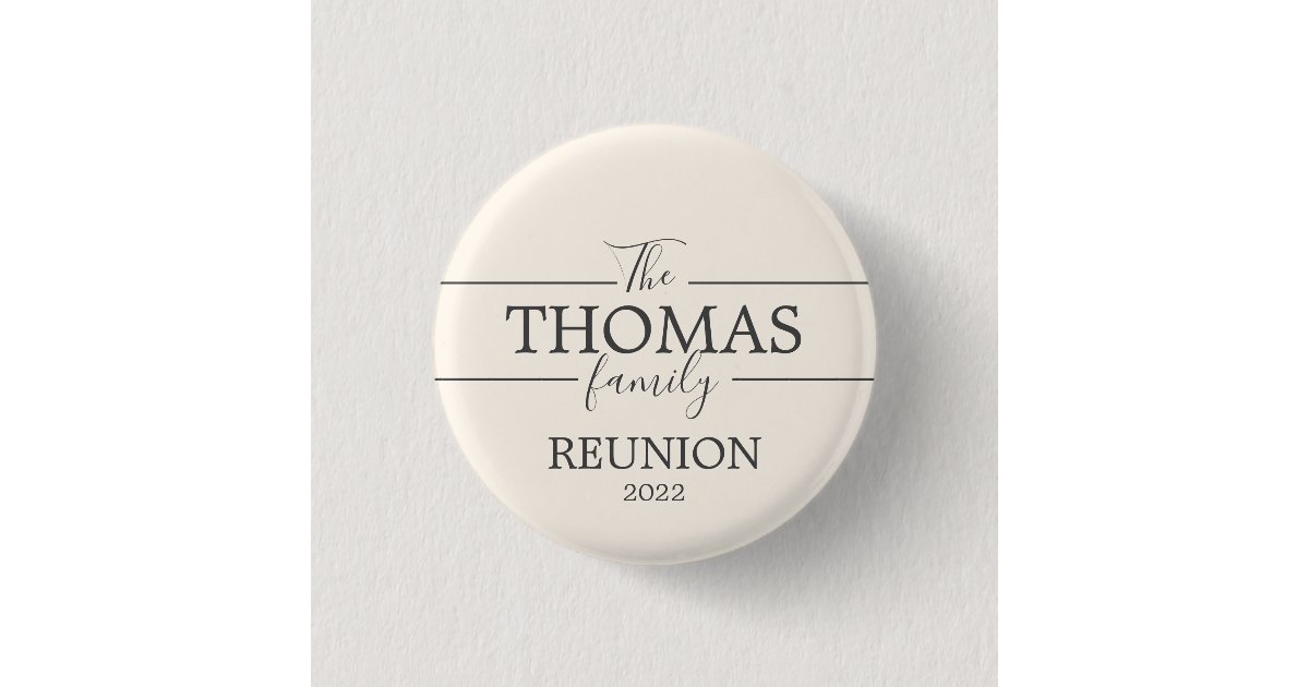 Neutral Modern Monogram Family Reunion Button | Zazzle