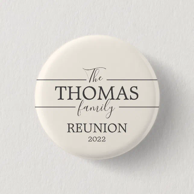 Neutral Modern Monogram Family Reunion Button | Zazzle