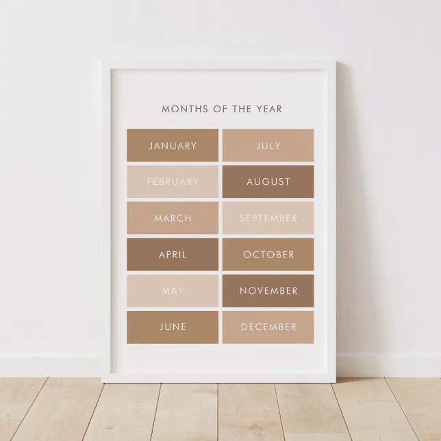 Neutral Months of the Year Classroom Poster | Zazzle