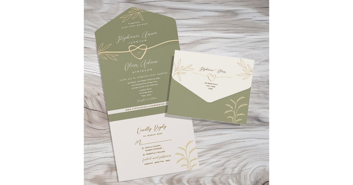 Neutral Olive Green Wedding All-in-One Invitation | Zazzle