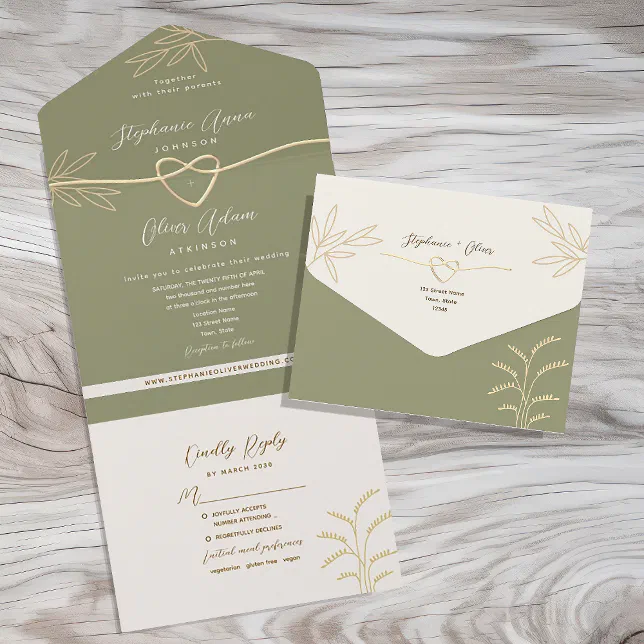 Neutral Olive Green Wedding All-in-One Invitation | Zazzle