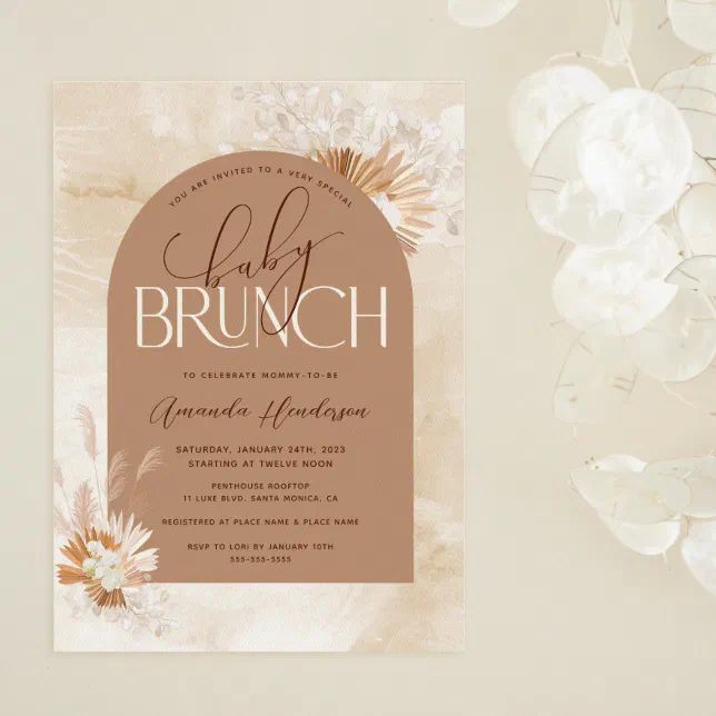 Neutral Pampas Baby Brunch Baby Shower Invitation | Zazzle