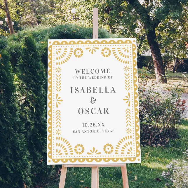 Neutral Papel Picado Inspired Wedding Welcome Sign | Zazzle