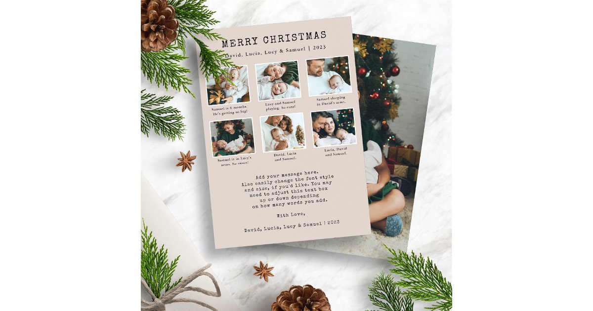 Neutral Photo Collage Holiday Card | Zazzle
