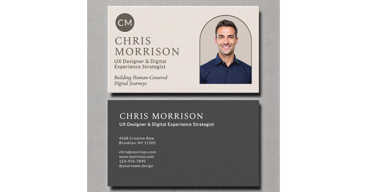 Neutral Photo Monogram Professional Modern Business Card | Zazzle