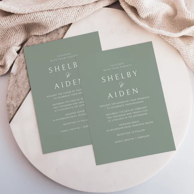 Neutral Sage Green Elegant Modern Wedding Invitation | Zazzle