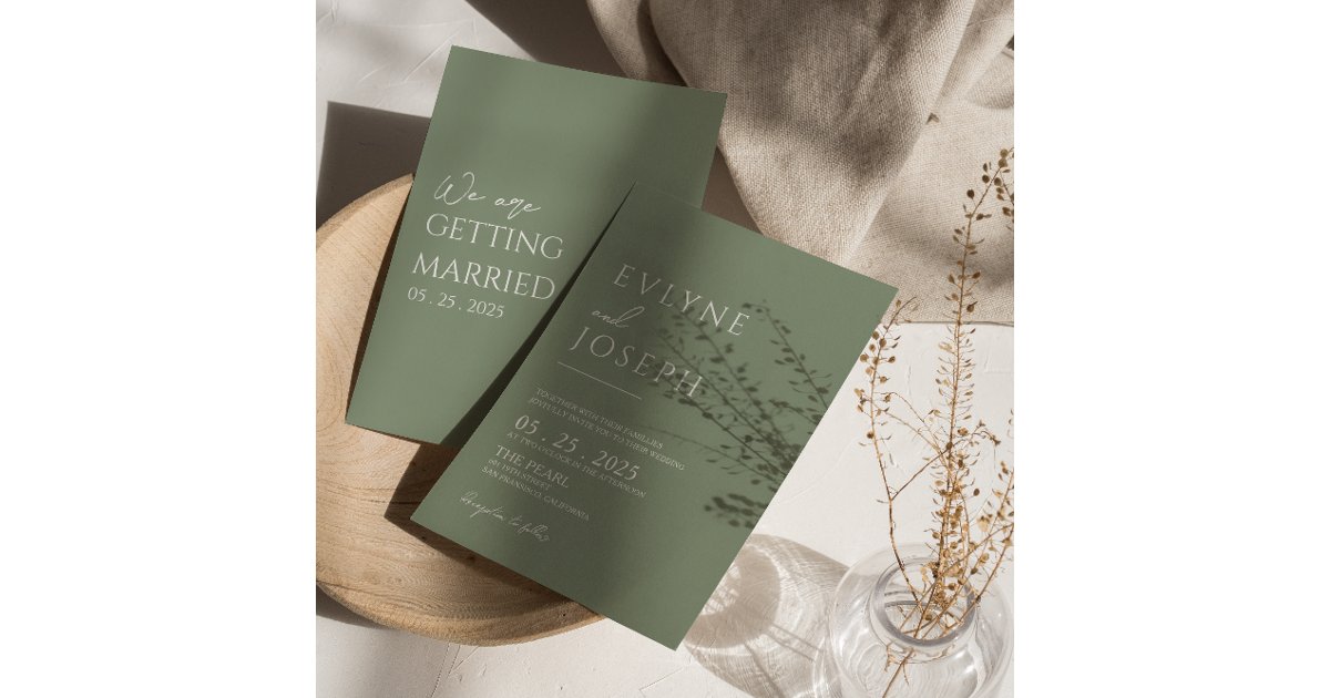 Neutral Sage Green Minimalist Boho Wedding Invitation | Zazzle