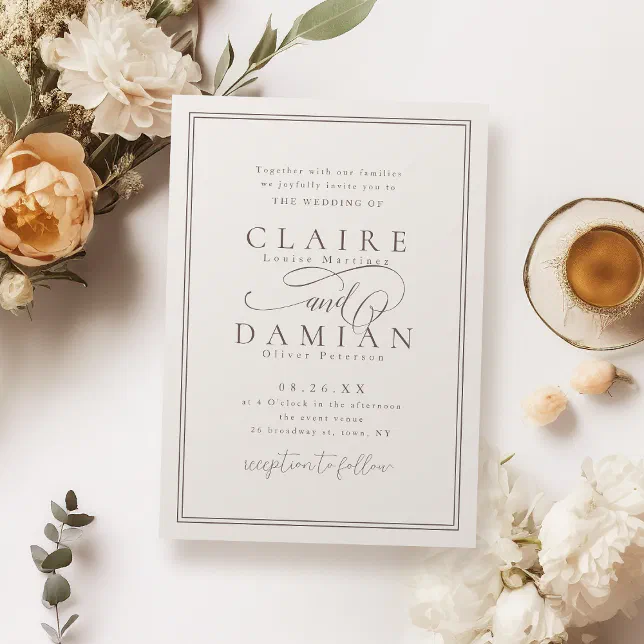Neutral Simple Elegance Romantic Script Wedding Invitation | Zazzle