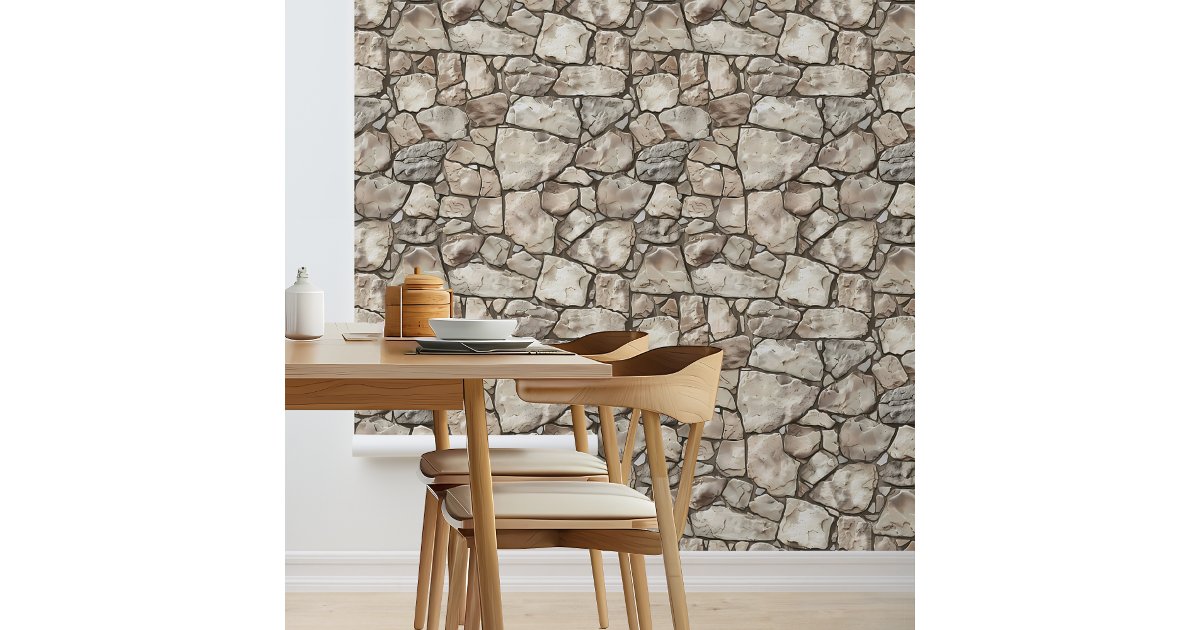 Neutral Stacked Rustic Stone Wallpaper | Zazzle